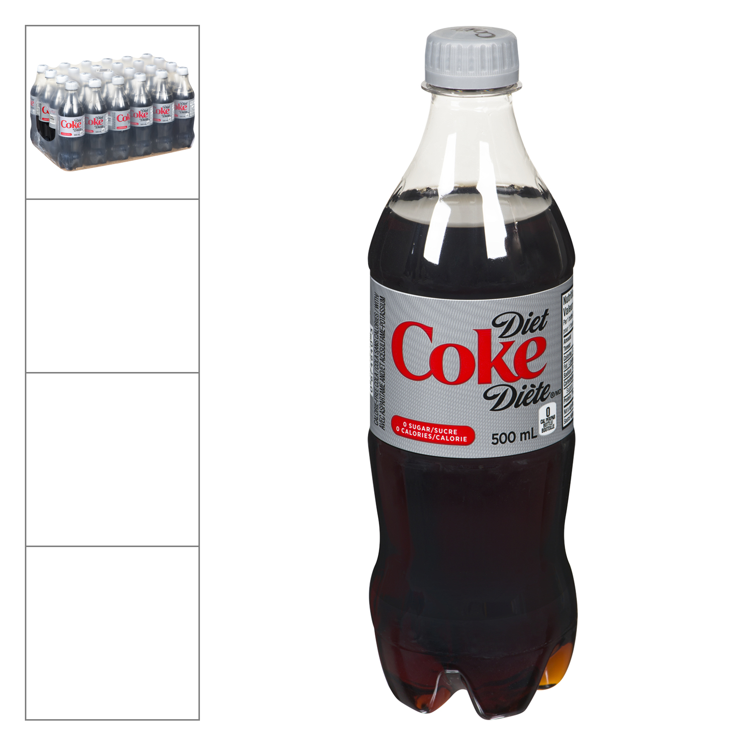 Coke Diète Bouteilles, 500 mL, 24 Pack - Répertoire des aliments québécois